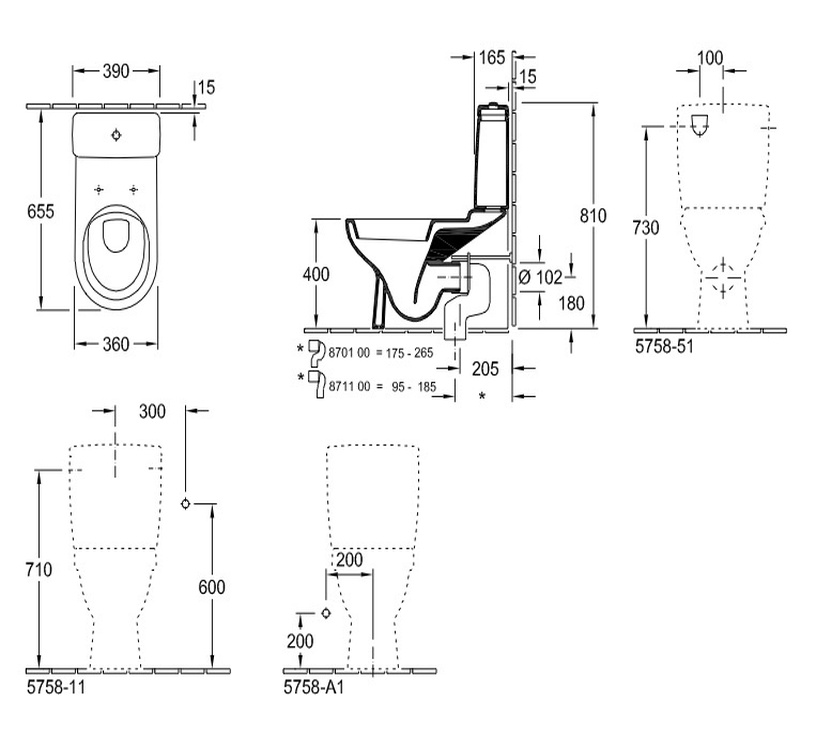 WC-pott, põrandapealne Villeroy & Boch O. Novo, kaanega, 360 mm x 640 ...